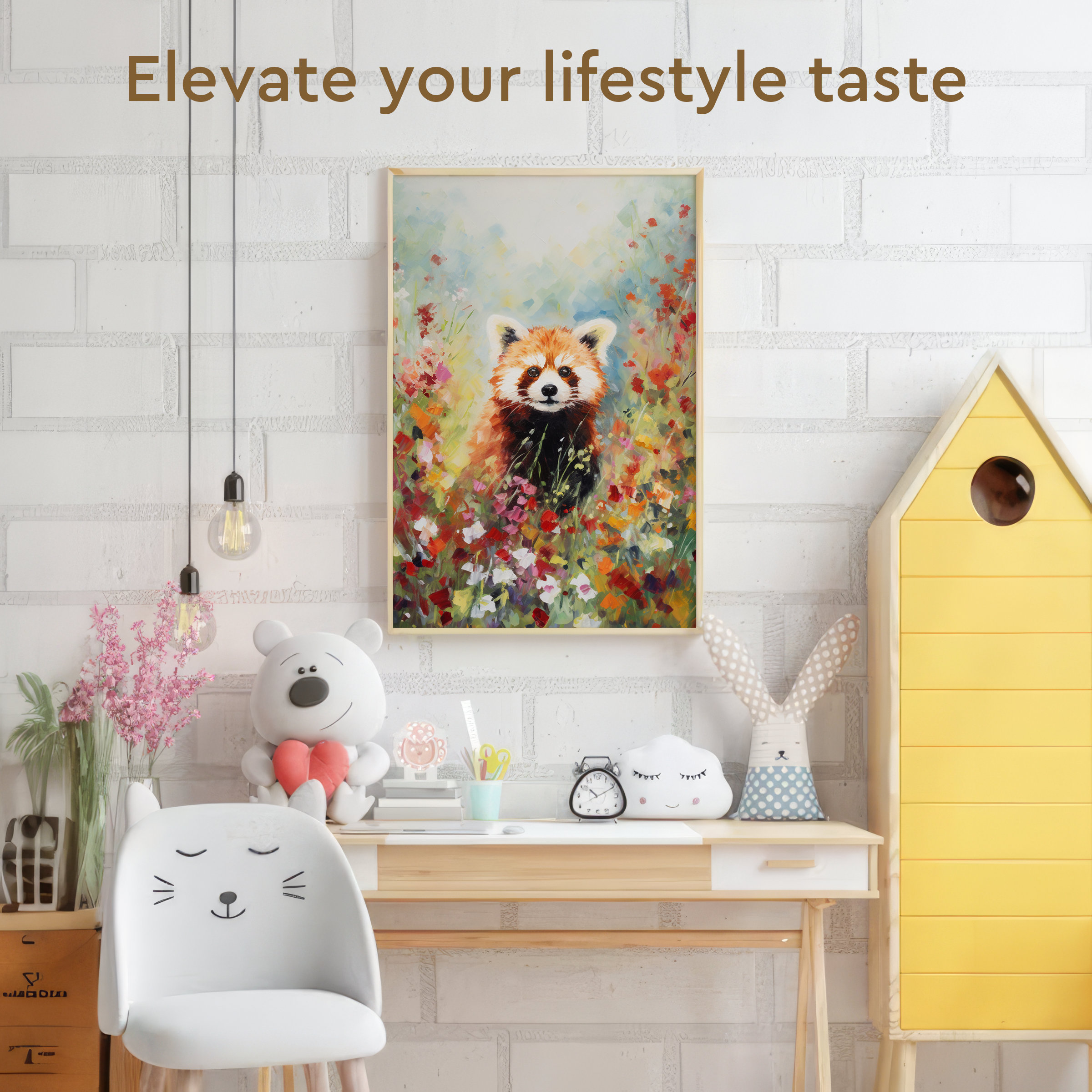 Flower Field Red Panda Poster, Cute Red Panda Pattern, Red Panda ...