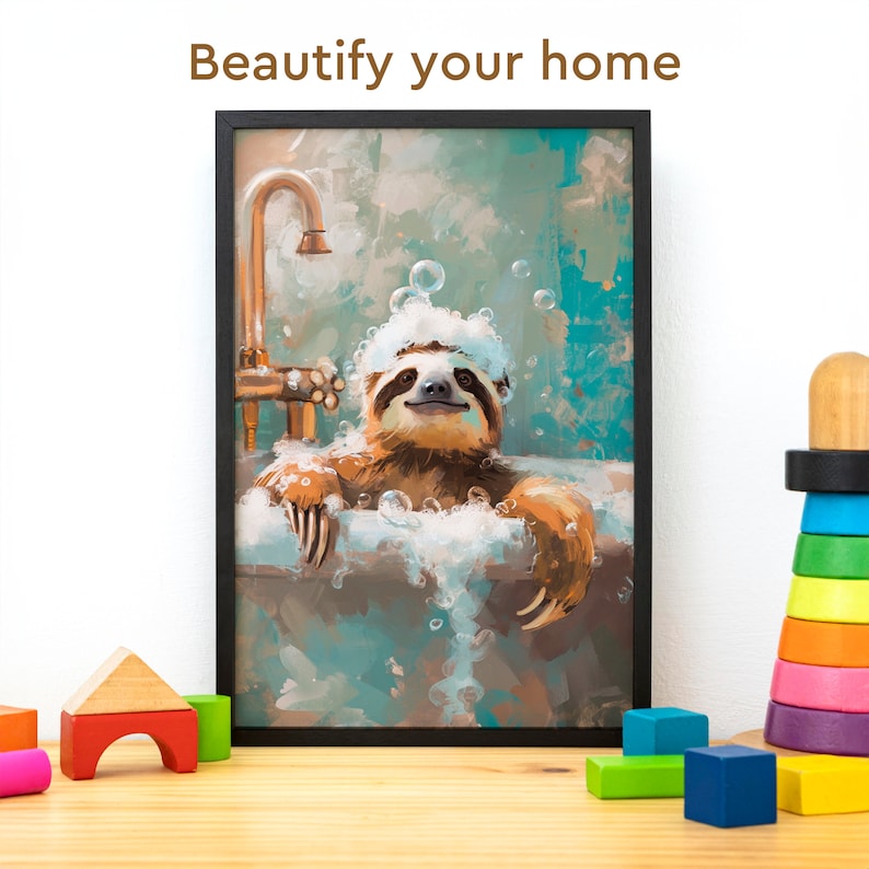 Bathtub Bubble Bath Sloth Poster, Funny Bathroom Wall Art, Sloth Lover ...