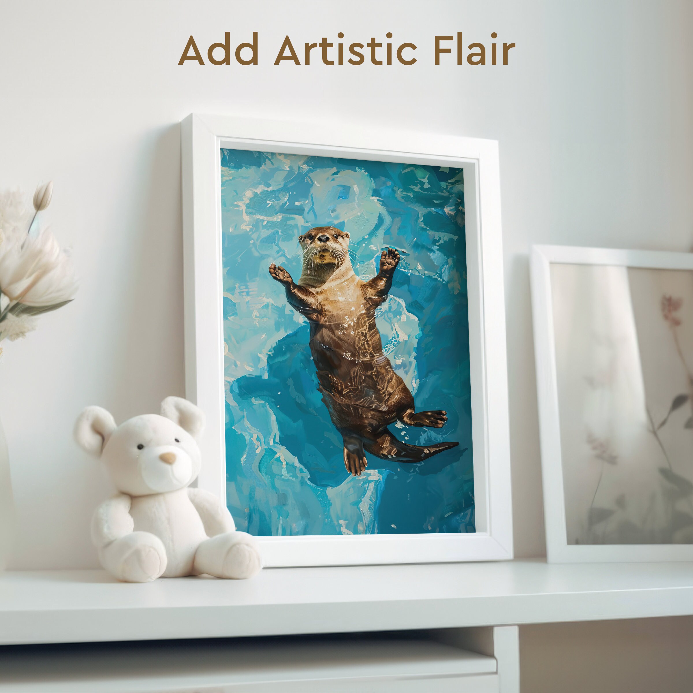 Swimming Pool Floating Otter Poster, Funny Sea Otter Art, Wildlife ...