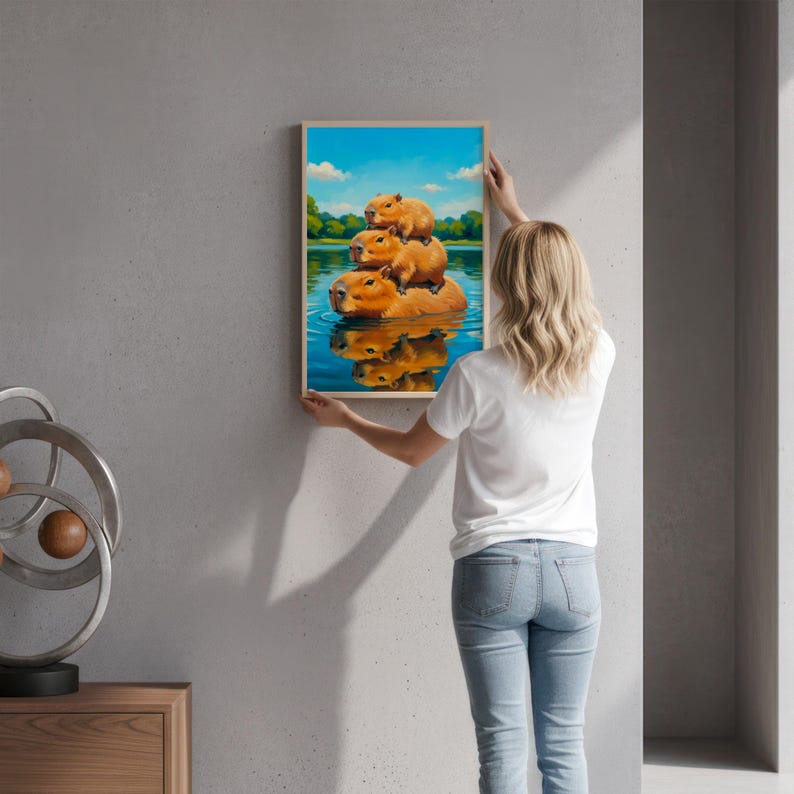 Cute Stacked Capybara Family Poster, Whimsical Wildlife Wall Art ...