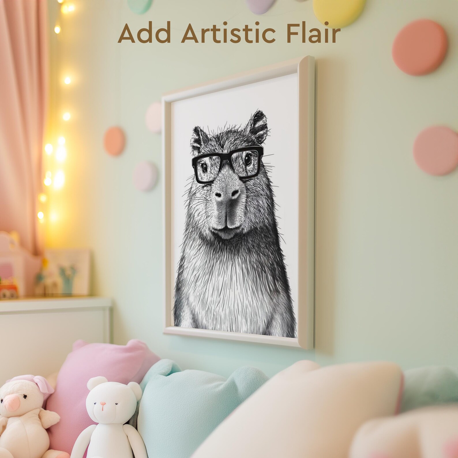 Capybara Nerdy Glasses Portrait Poster, Water Hog Print, Giant Cavy ...