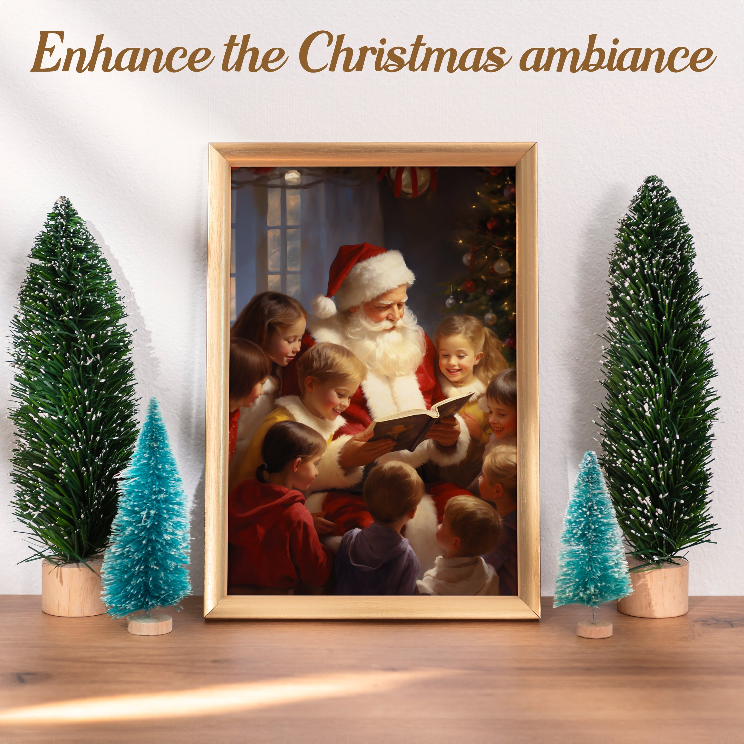 Santa Reading Storybook Poster, Christmas Decor Wall Art, Vintage ...