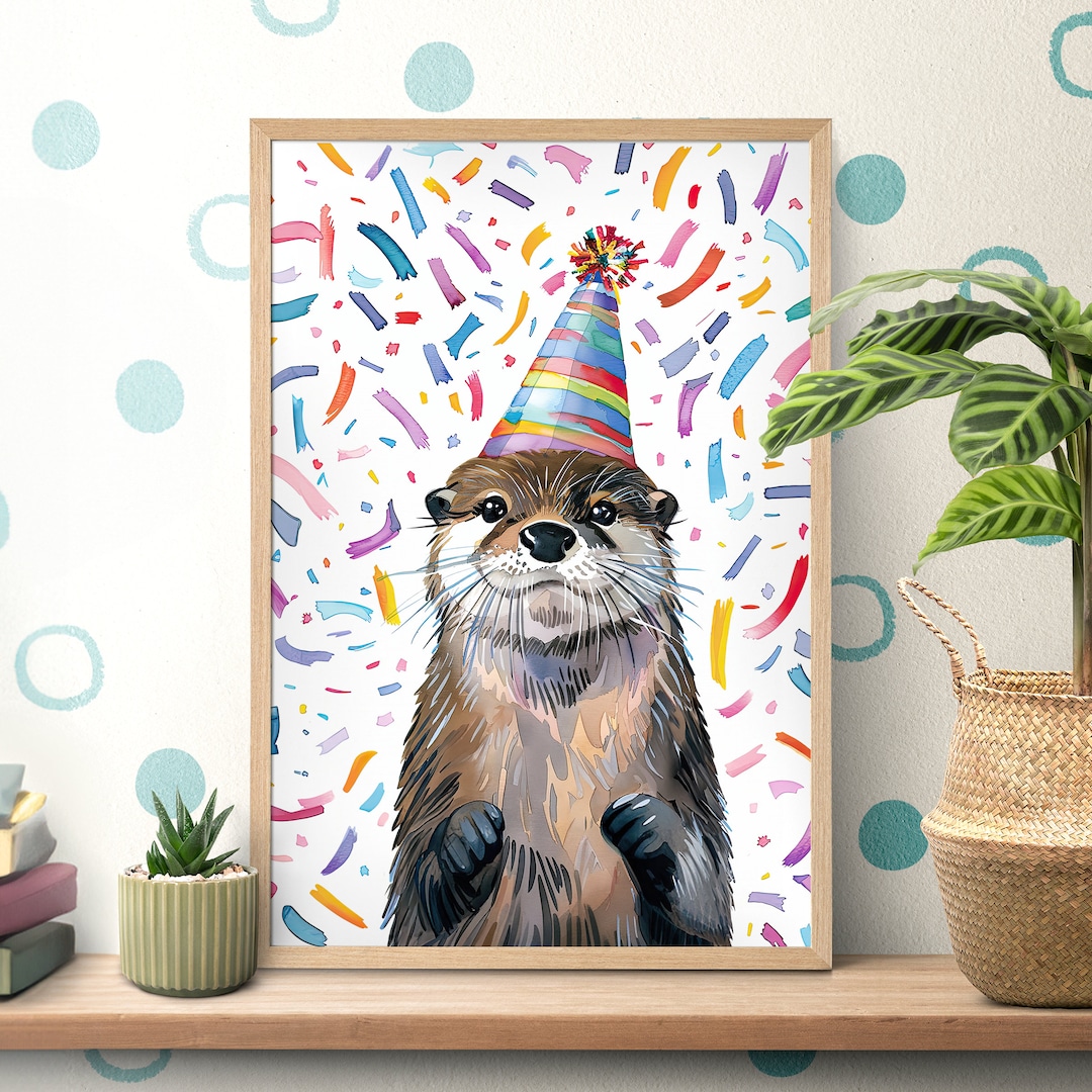 Birthday Party Hat Otter Poster, Funny Sea Otter, Otter Lover Gift ...