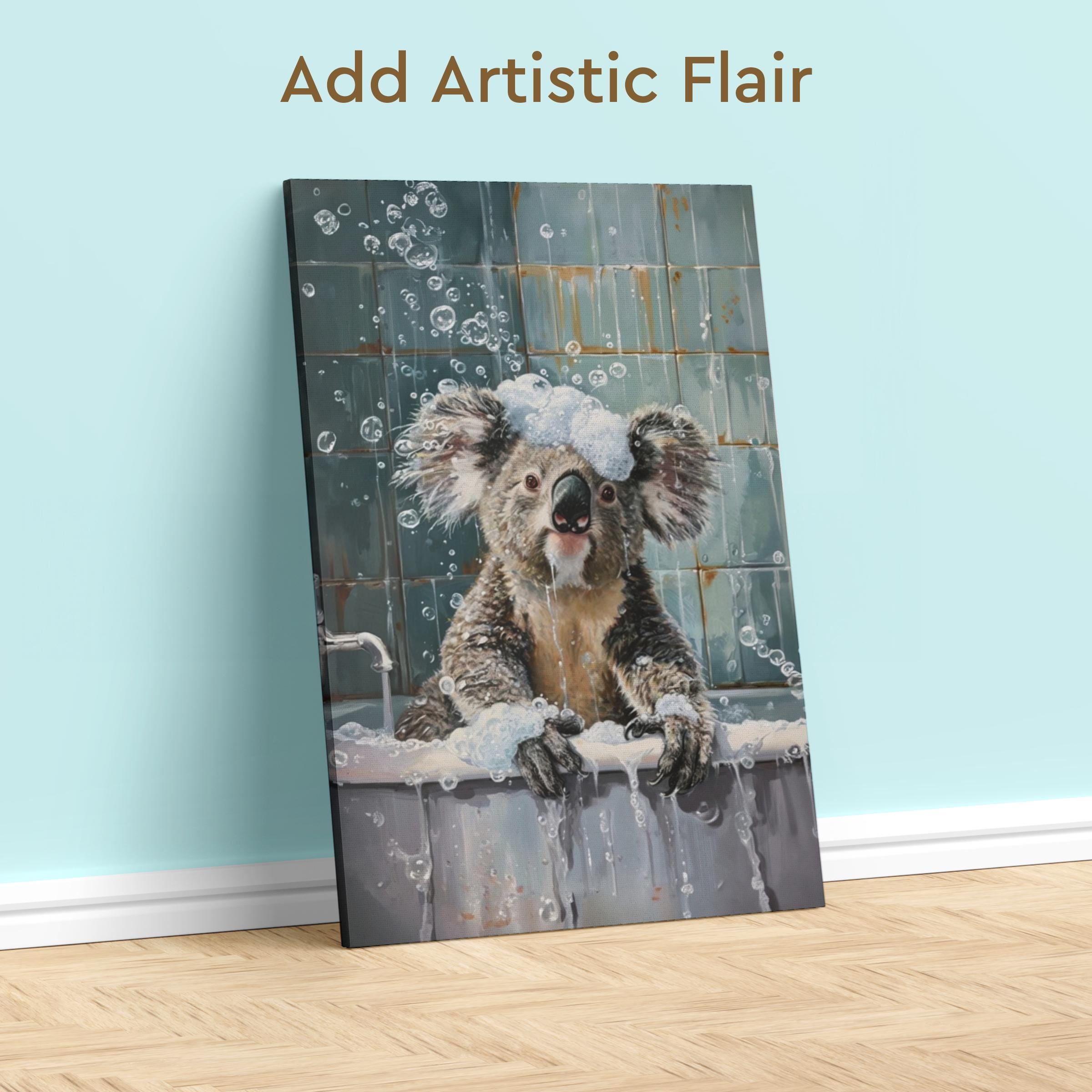Bathtub Bubble Bath Koala Canvas Wall Art, Matte Stretched Canvas ...