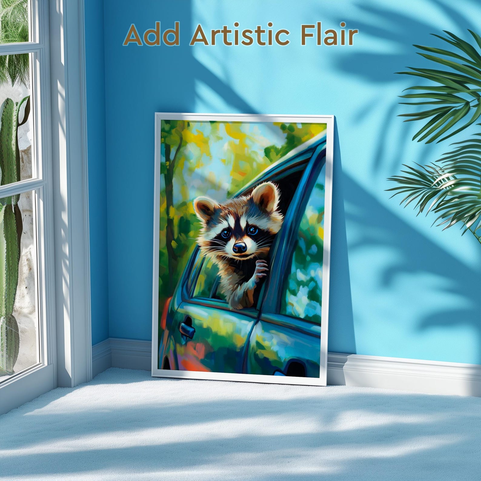 Curious Raccoon Car Window Poster, Funny Trash Panda Print, Wildlife ...
