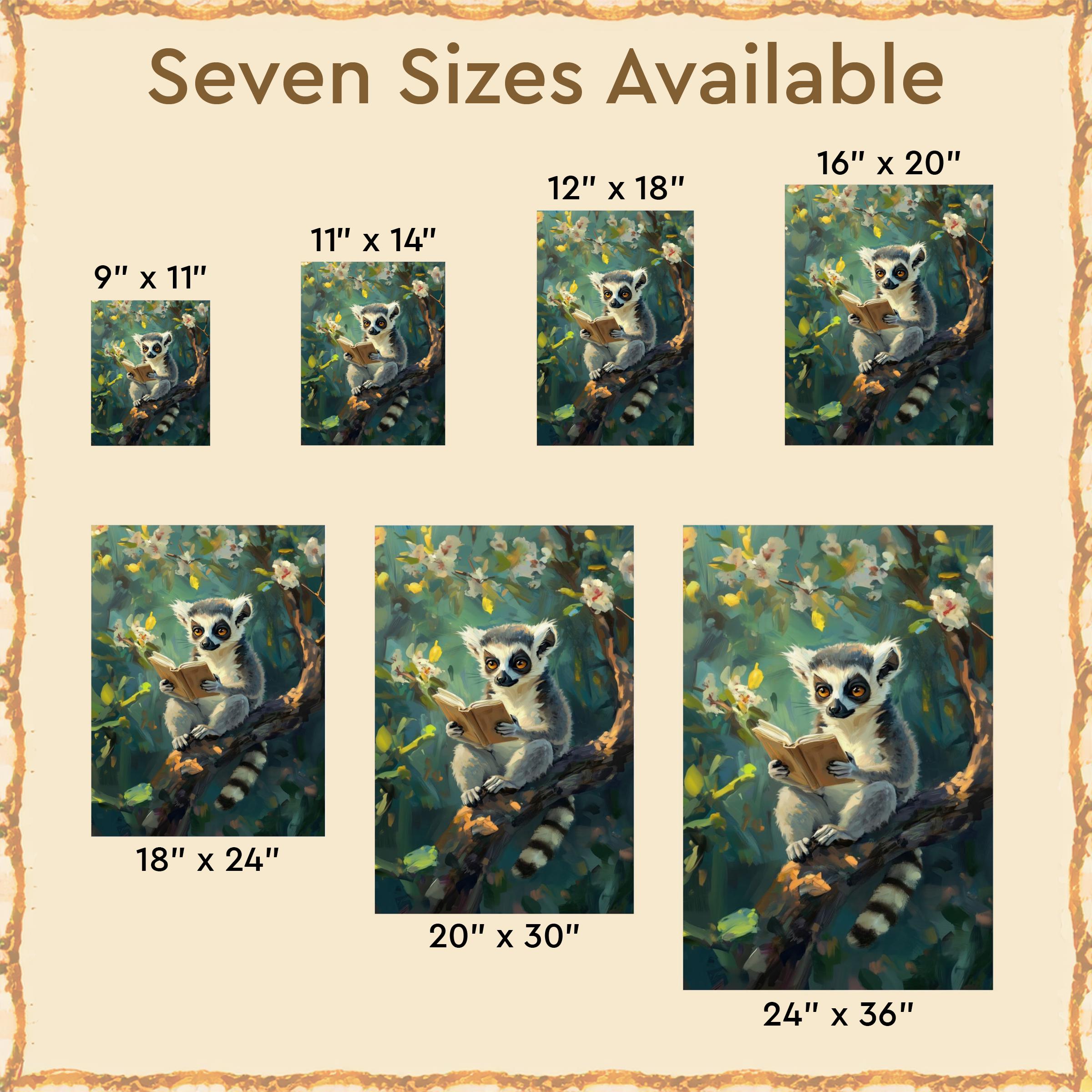 Bookworm Lemur Reading Book Poster, Ring Tailed Lemur Print, Novel ...
