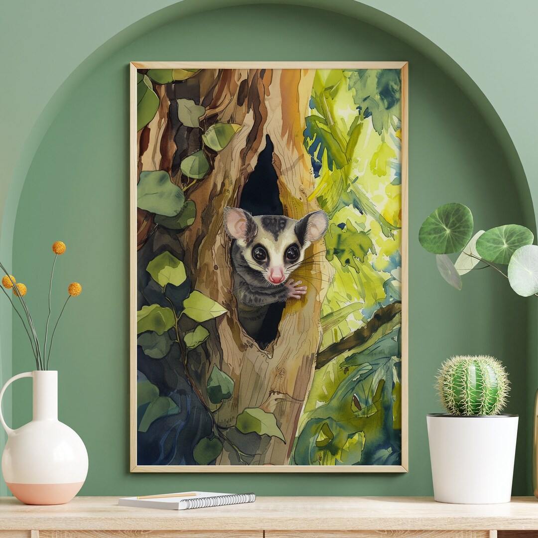 Tree Hollow Sugar Glider Poster, Cute Sugar Glider Nursery, Vintage ...