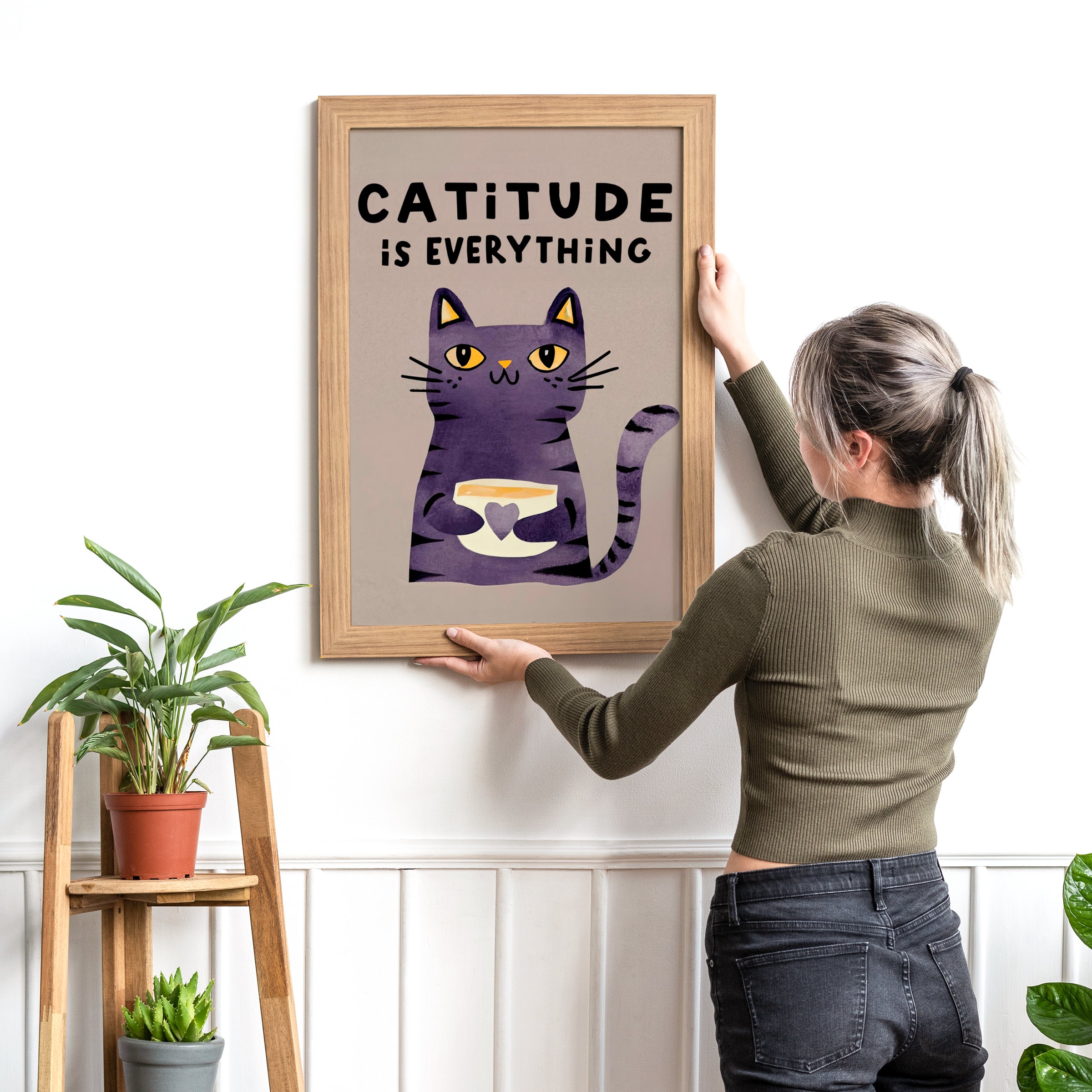 Funny Cat Quote Poster Catitude is Everything Black Cat Wall - Etsy