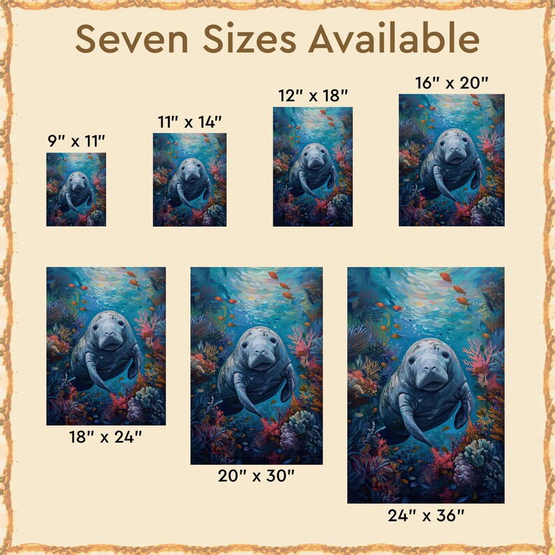 Cute Curious Manatee Aquarium Poster, Florida Manatee, Marine Biology ...