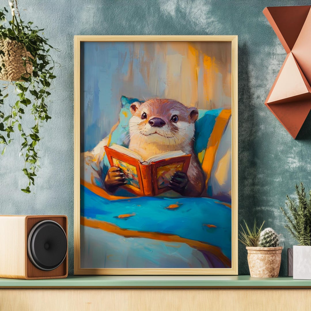 Otter Reading Bedtime Storybook Poster, Sea Otter Wall Art, River Otter ...
