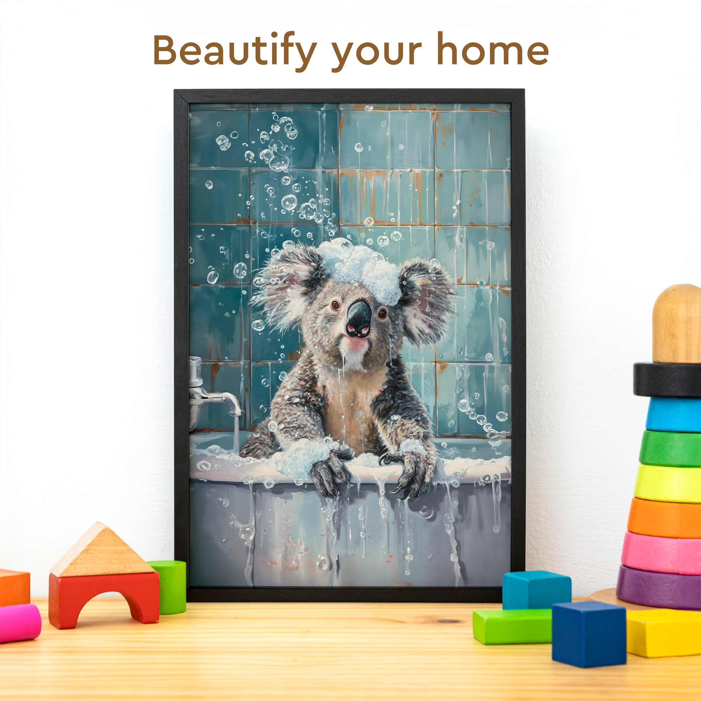 Bathtub Bubble Bath Koala Poster, Bathroom Wall Art, Funny Koala Bear ...