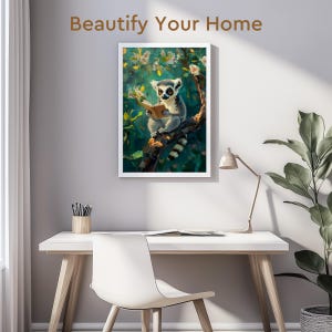 Bookworm Lemur Reading Book Poster, Ring Tailed Lemur Print, Novel ...