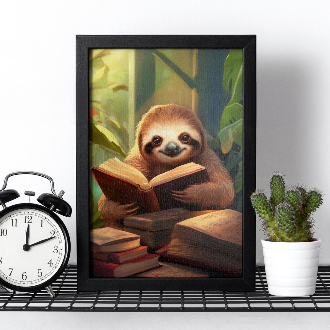 Cute Sloth Reading Book Jigsaw Puzzle, 110/252/520/1014 Pcs, Kids ...