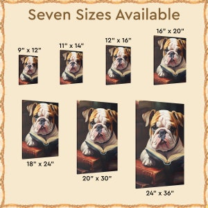 Cute Bulldog Reading Book Canvas Wall Art, Matte Stretched Canvas ...