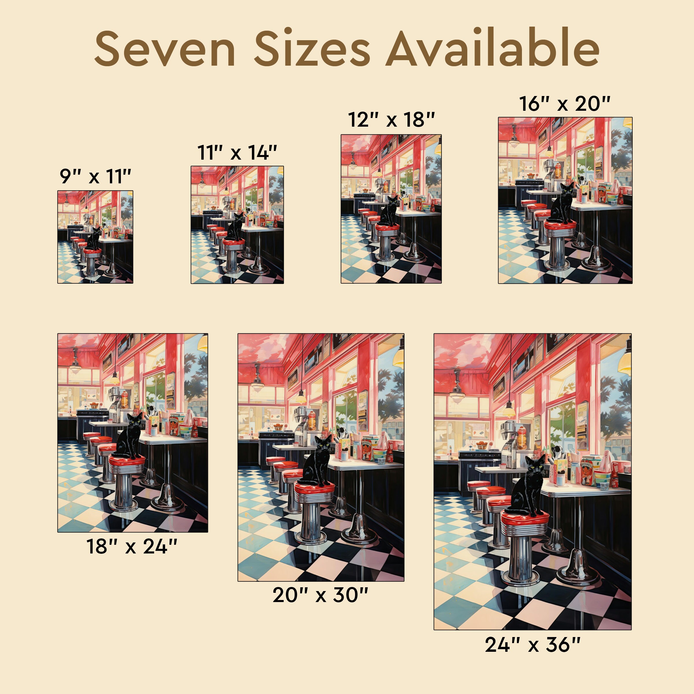 Retro Diner Cat Poster, Black Cat Wall Art, Funny Kitten Print ...