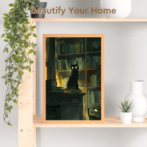 Reading Room Mystical Cat Poster, Black Cat Wall Art, Funny Kitten ...