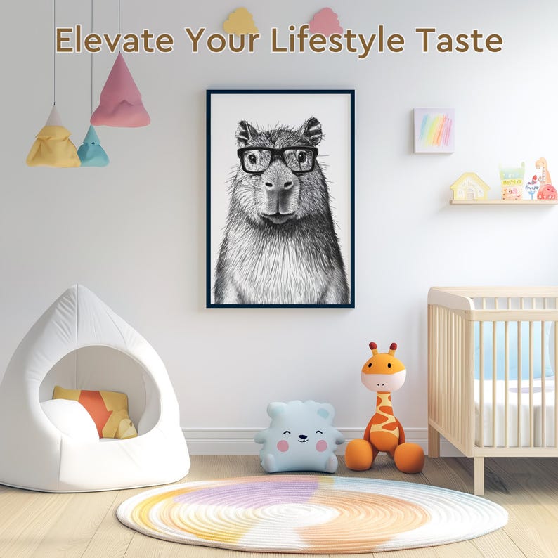 Capybara Nerdy Glasses Portrait Poster, Water Hog Print, Giant Cavy ...