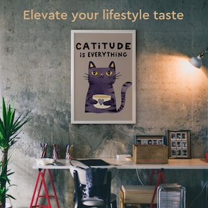 Funny Cat Quote Poster, Catitude is Everything, Black Cat Wall Art ...