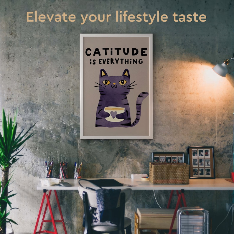 Funny Cat Quote Poster Catitude is Everything Black Cat Wall - Etsy