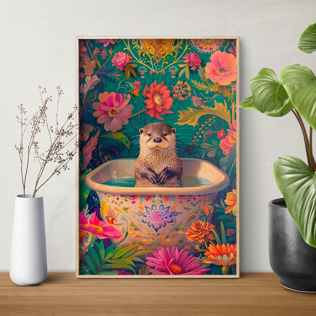 Floral Bathtub Bath Otter Jigsaw Puzzle, 110/252/520/1014 Pcs, Kids ...