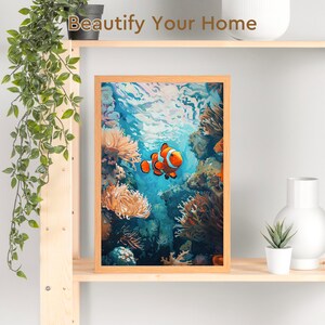 Underwater Clownfish Coral Reef Poster, Aquarium Wall Art, Fish Tank ...