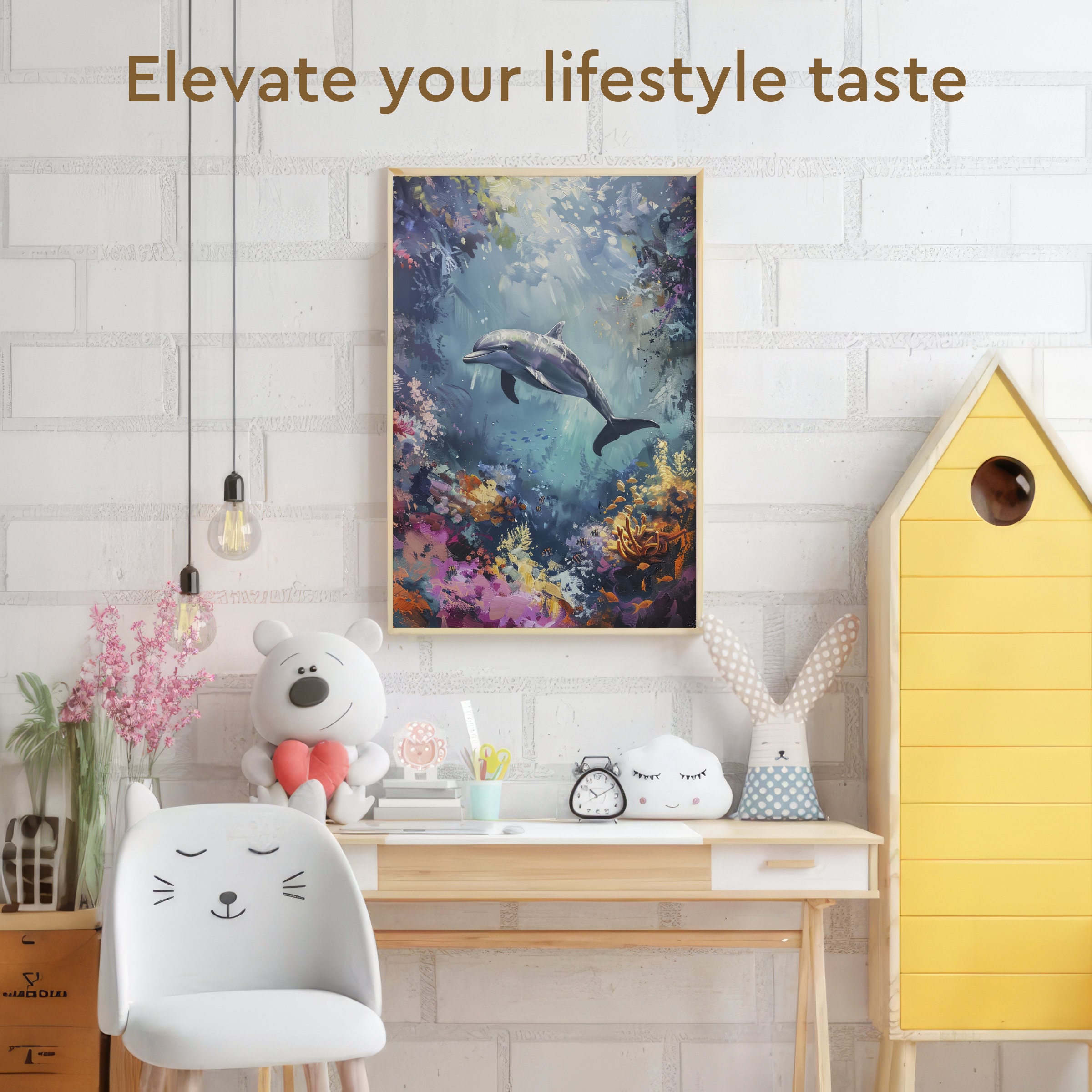 Undersea Dolphin Coral Reef Poster, Dolphin Lover Gift, Vintage Ocean ...