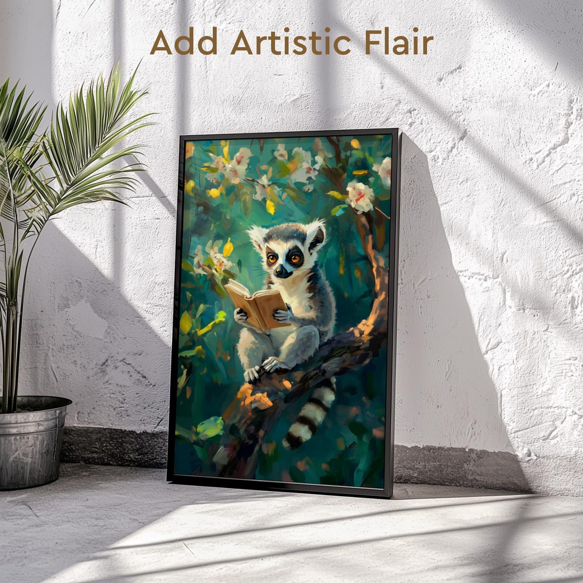 Bookworm Lemur Reading Book Poster, Ring Tailed Lemur Print, Novel ...