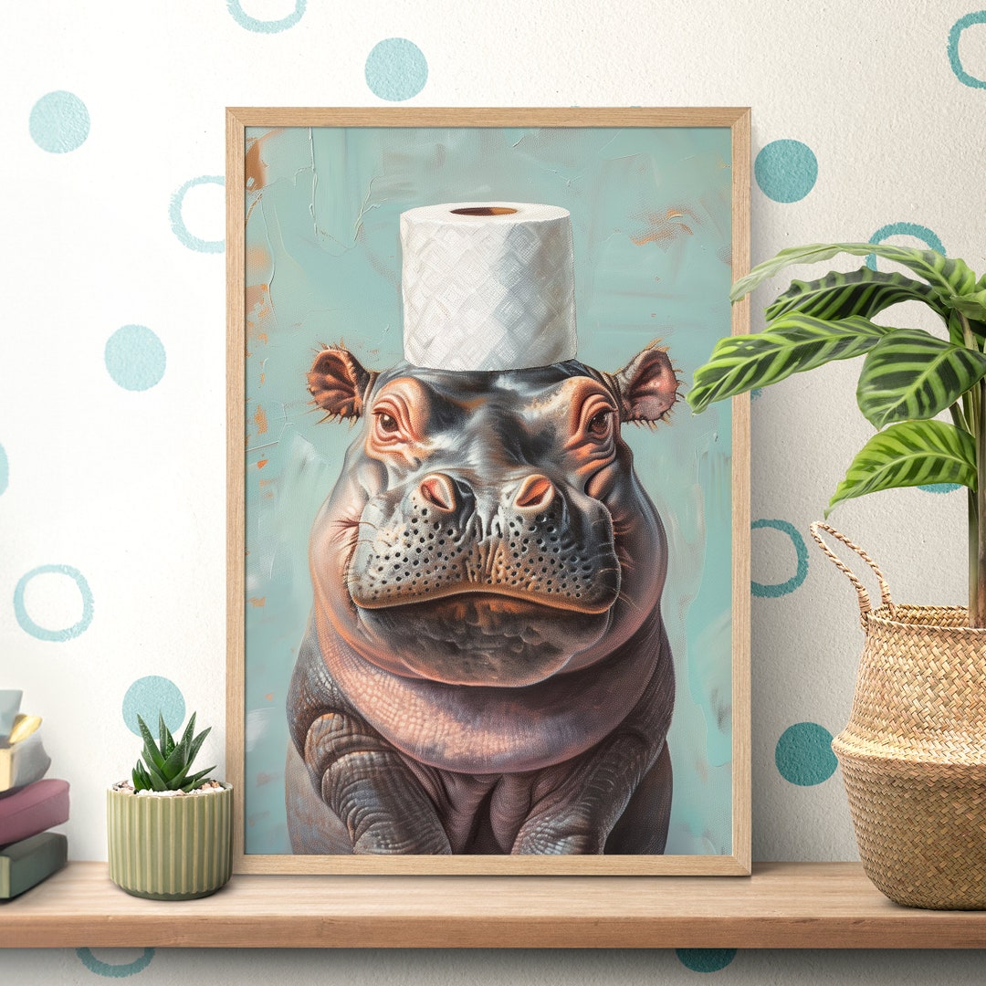 Bathroom Toilet Paper Hippo Poster, Funny Hippo Print, Hippo Lover Gift ...