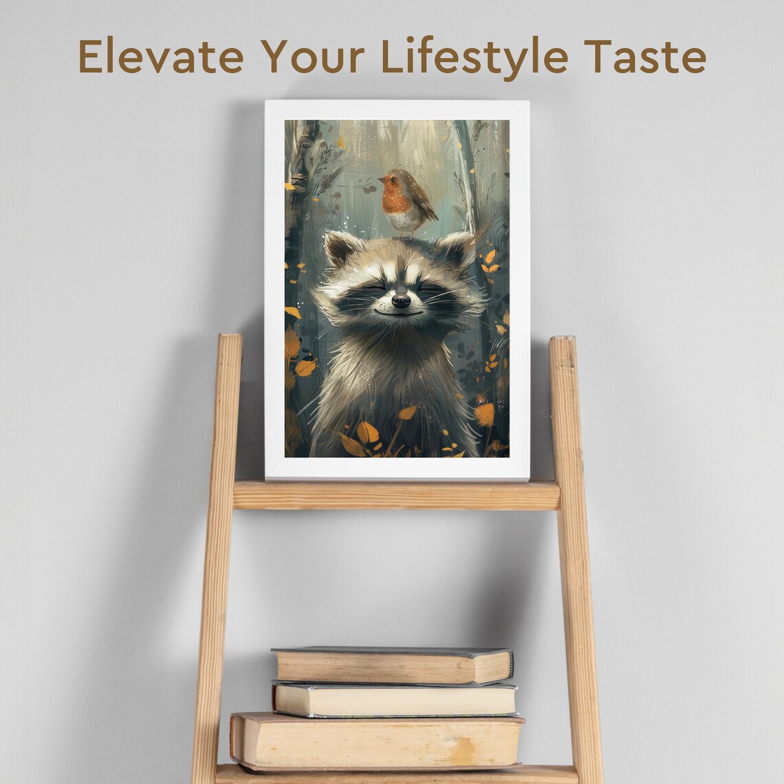 Joyful Raccoon and Bird Poster, Funny Trash Panda Print, Wildlife ...