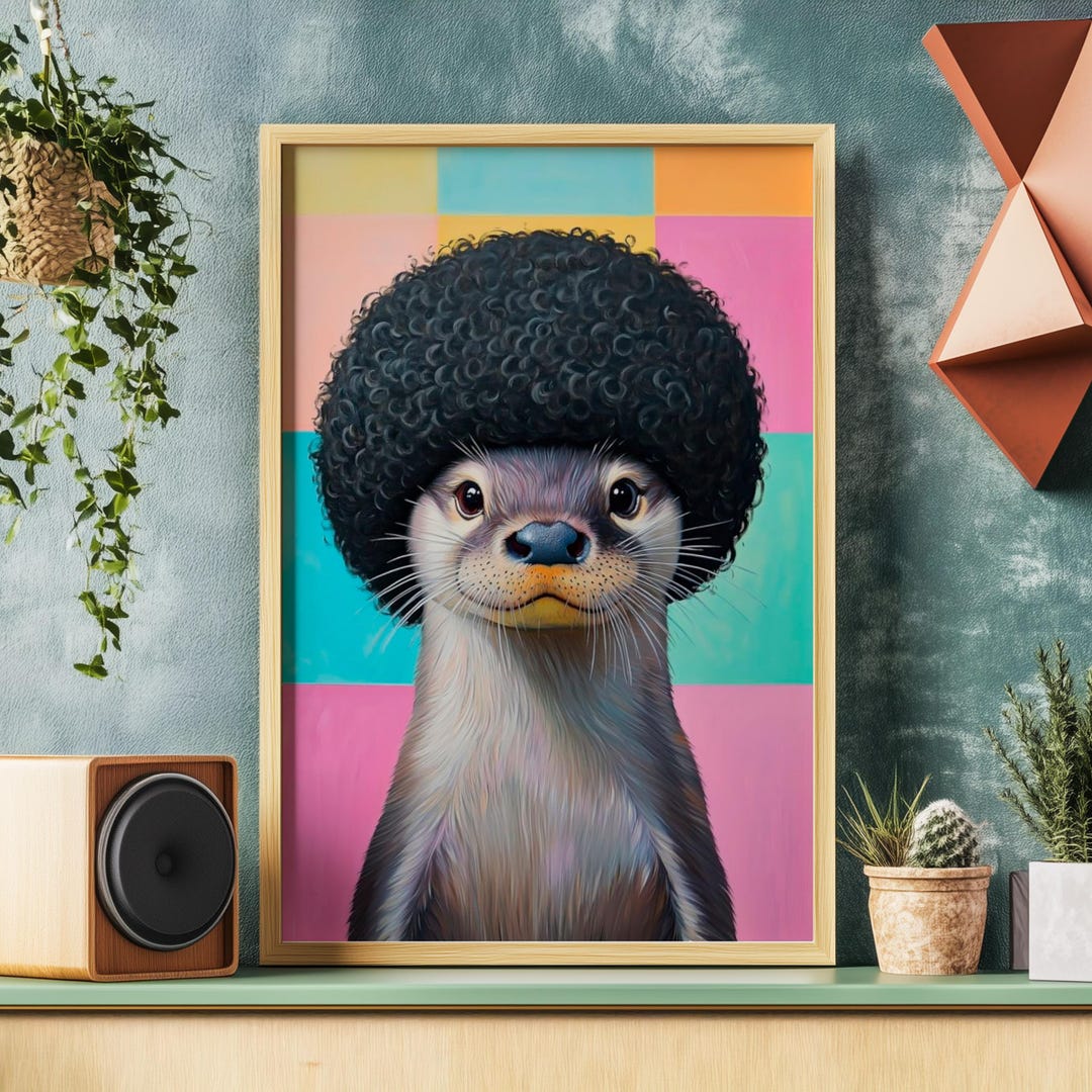 Afro Hair Funky Otter Poster, Sea Otter Print, Lake Life, Lutra Lover ...