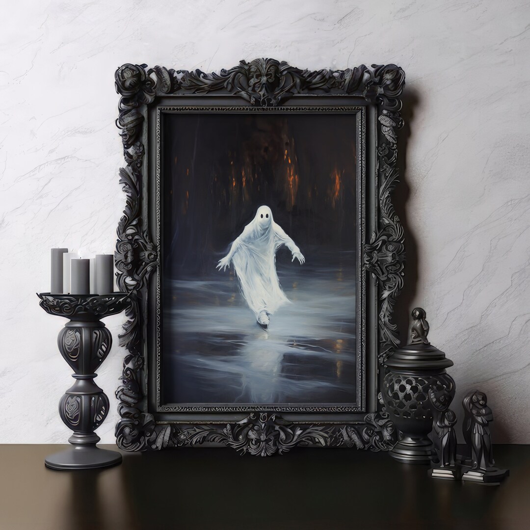 Ice Skating Haunting Ghost Poster, Vintage Horror Art Print, Spooky ...