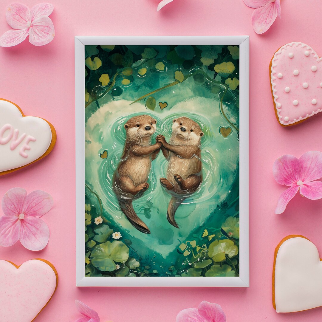 Romantic River Otter Love Poster, Funny Sea Otter Gifts, Wildlife Wall ...