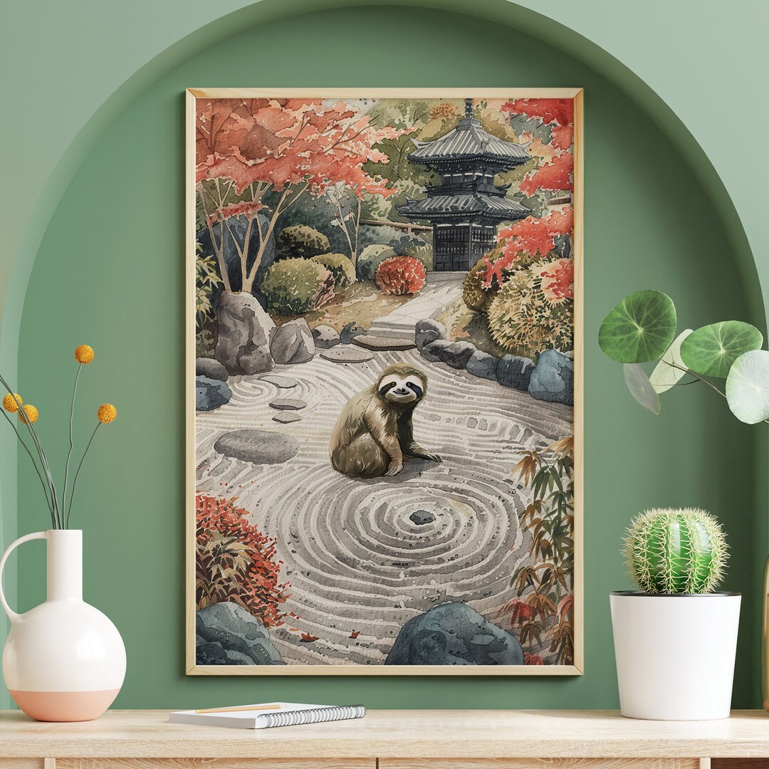 Zen Garden Sloth Poster: Watercolor Wildlife Art Print - Etsy