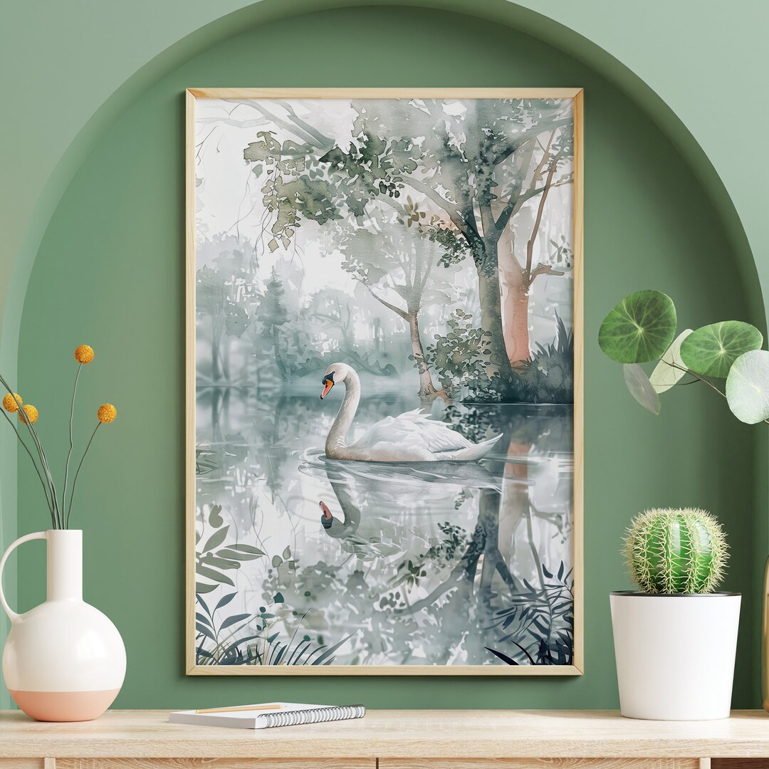 Nature Lake Majestic Swan Poster, Elegant White Swan, Swan Lover ...