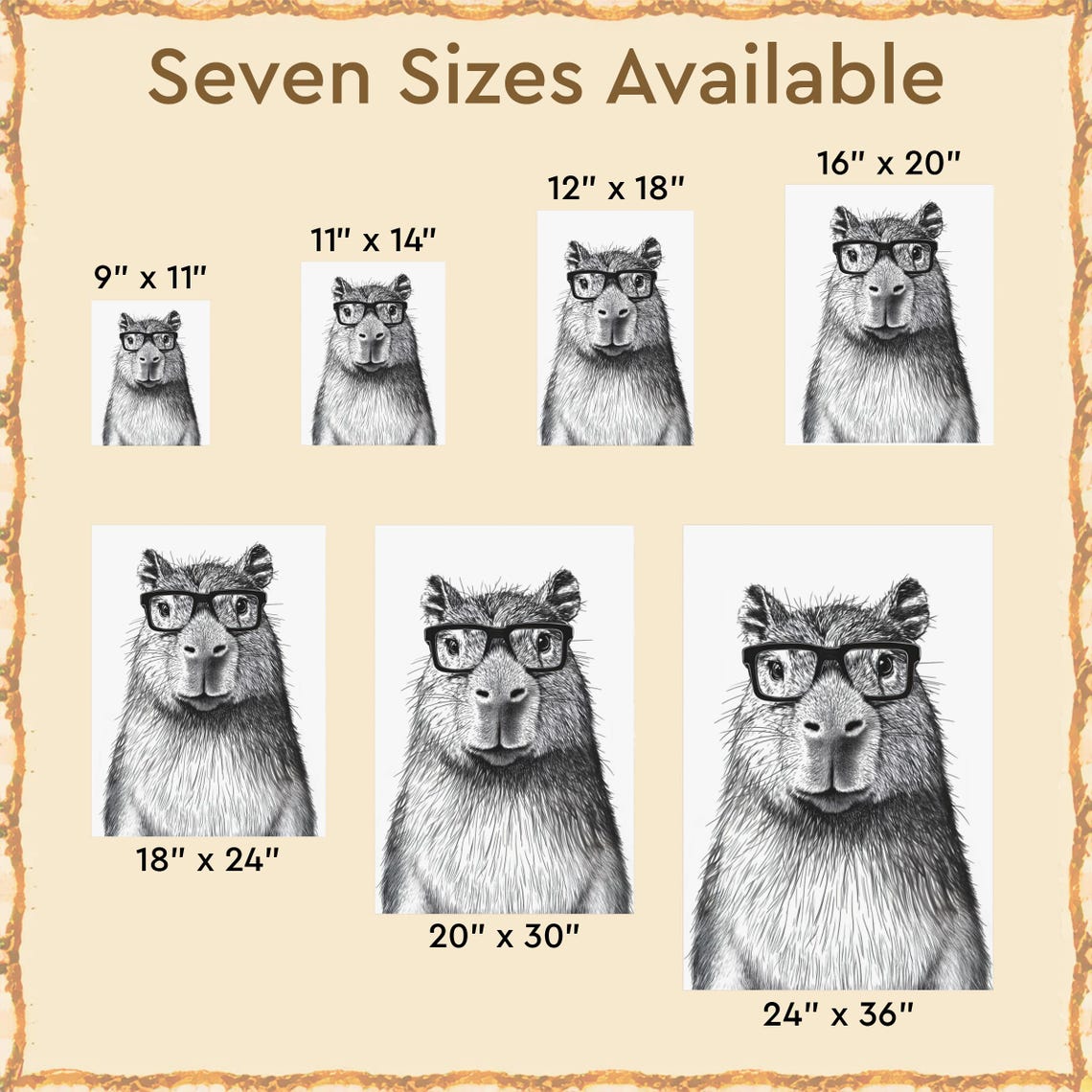 Capybara Nerdy Glasses Portrait Poster, Water Hog Print, Giant Cavy ...