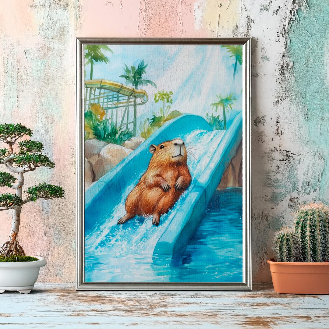 Water Park Sliding Capybara Jigsaw Puzzle, 110/252/520/1014 Pcs, Water ...