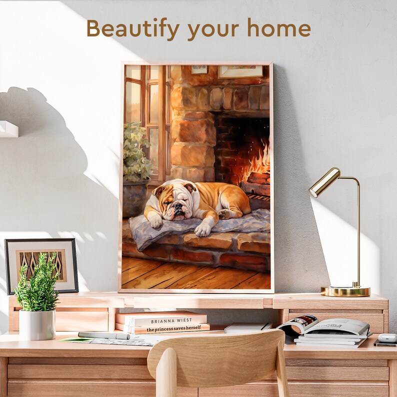 Fireplace Cozy Bulldog Poster Funny Dog Print Dog Lover - Etsy
