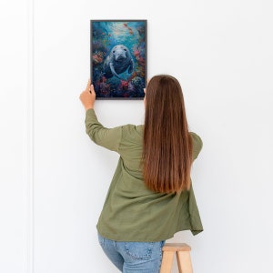 Cute Curious Manatee Aquarium Poster, Florida Manatee, Marine Biology ...