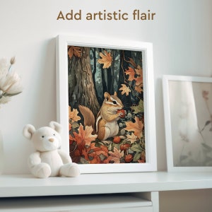 Acorn Forest Playful Chipmunk Poster, Chipmunk Painting, Whimsical ...