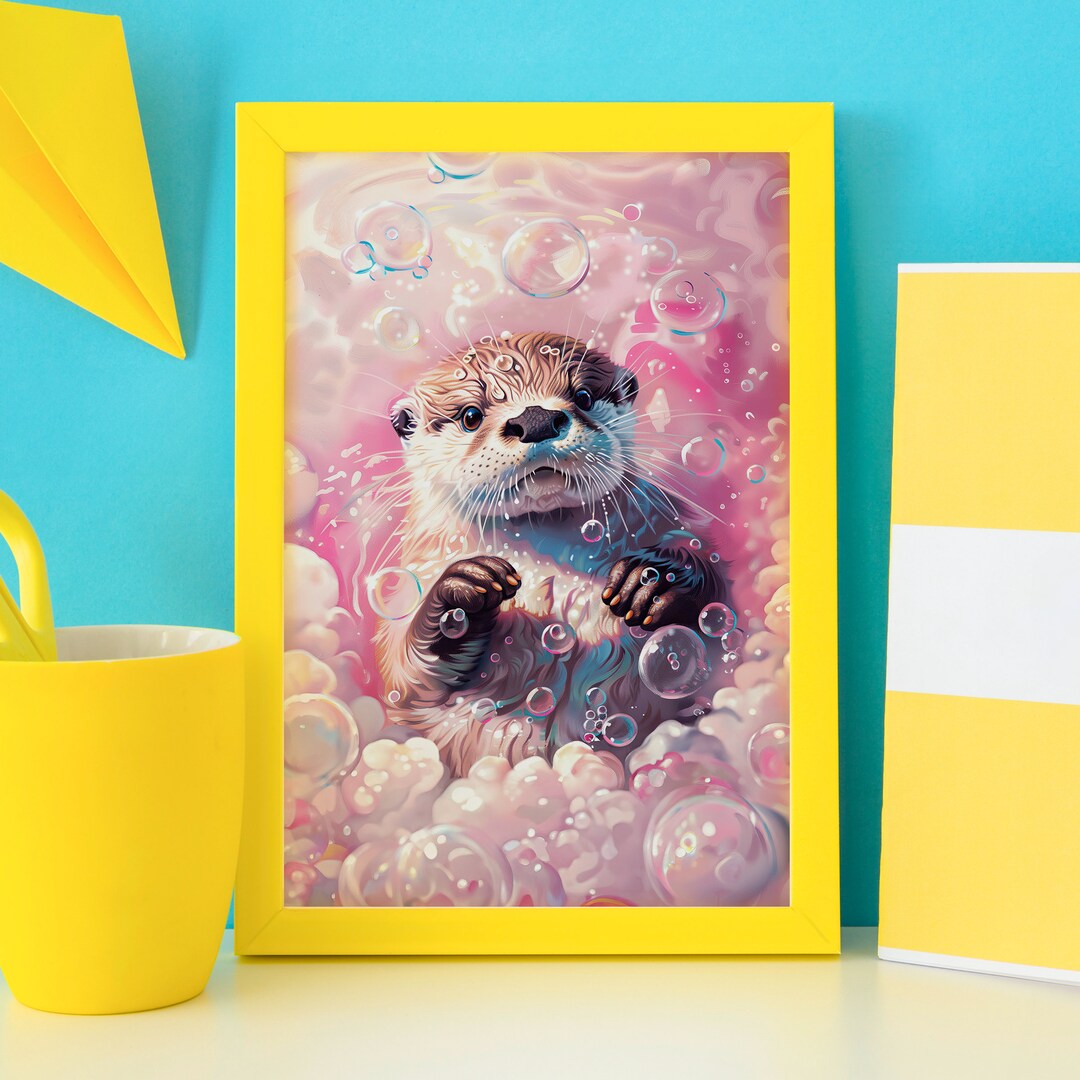 Soap Bubbles Bathing Otter Poster, Bathroom Wall Art, Funny Sea Otter ...
