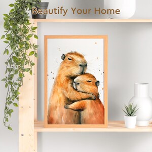 Lovely Capybara Cuddling Portrait Poster, Funny Capybara Wall Art ...