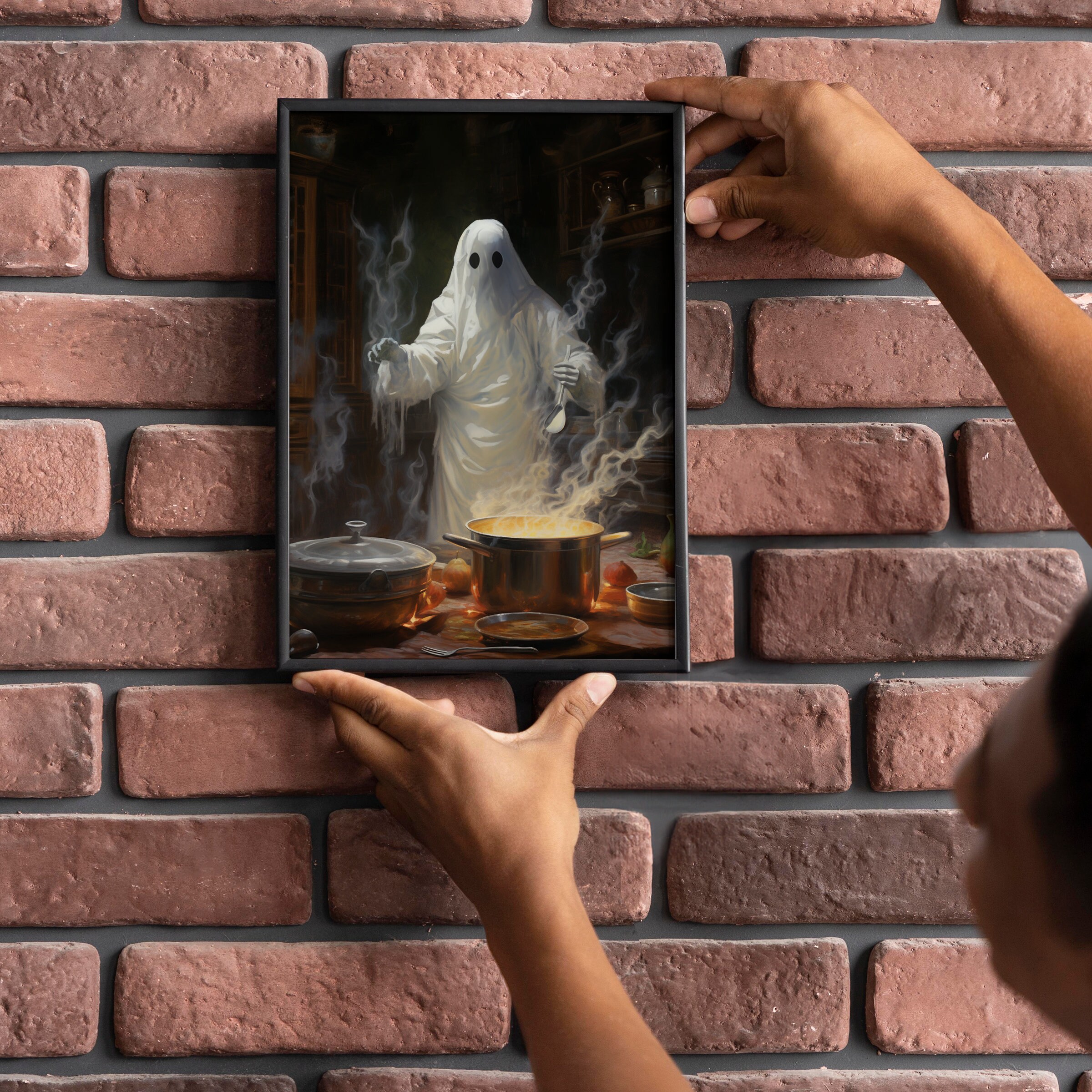 Haunted Kitchen Ghost Chef Poster, Vintage Horror Art Print, Spooky ...