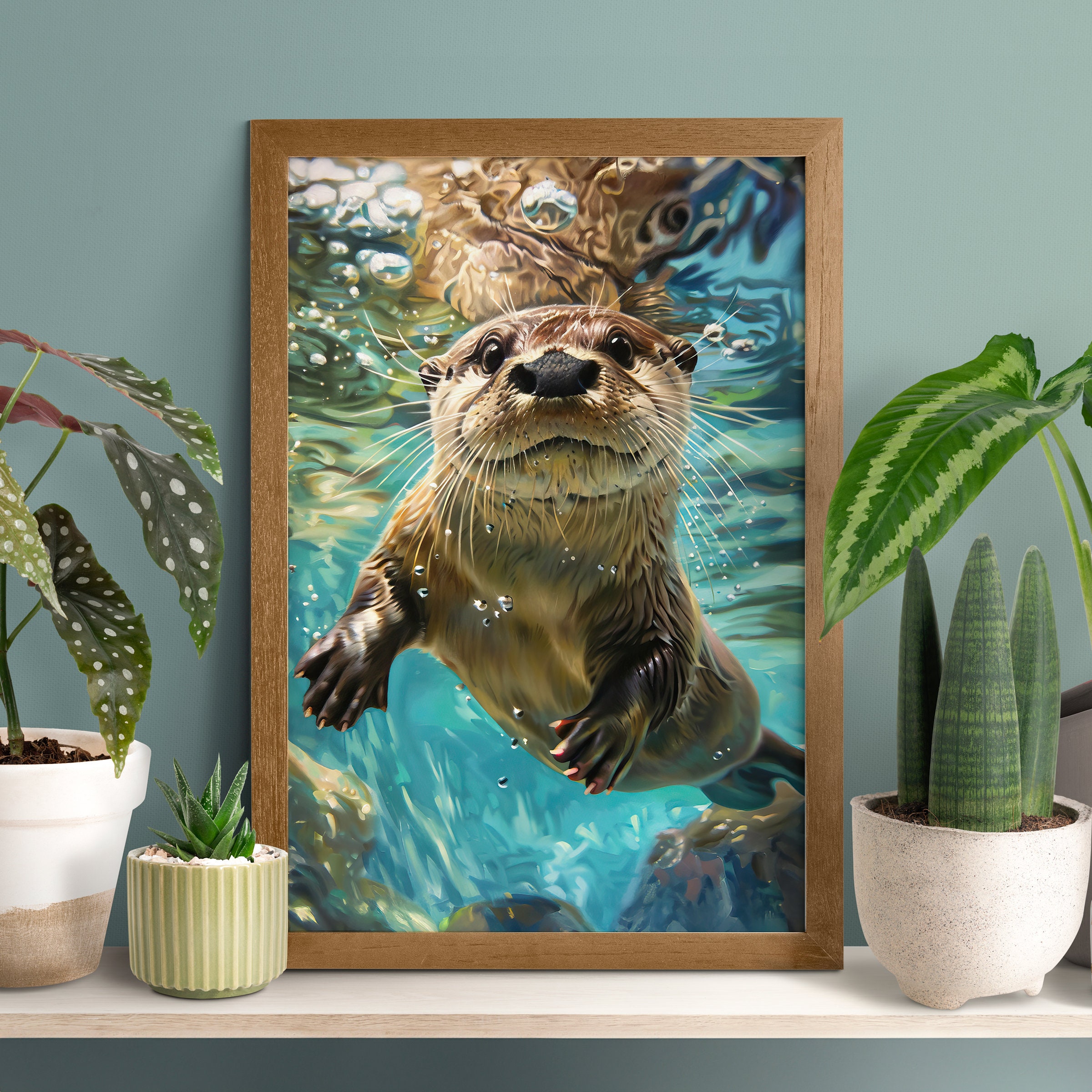 Wildlife Swimming Otter Aquarium Poster, Funny Sea Otter, Wild Animal ...