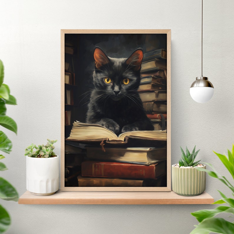 Black Cat Reading Book Poster Funny Kitten Print Reading - Etsy