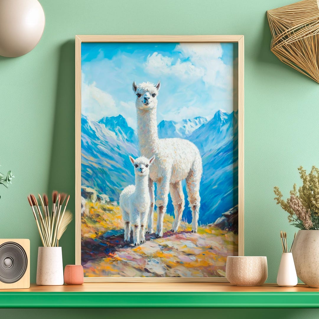 Alpaca Family Grazing Highland Poster, Llama Lover Gift, Funny Camelid ...