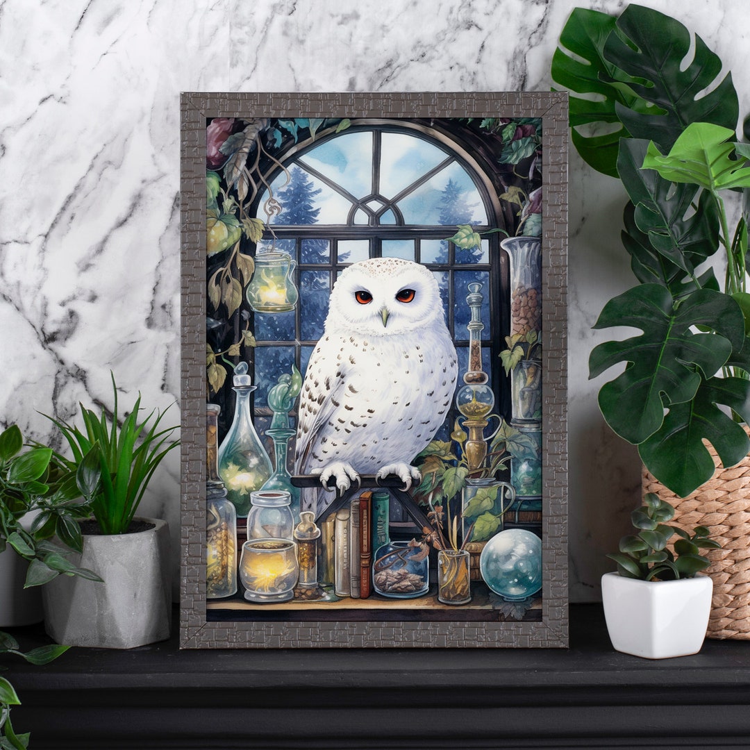 Magic Shop White Owl Poster, Bird Wall Art, Bird Lover Gift, Snowy Owl ...