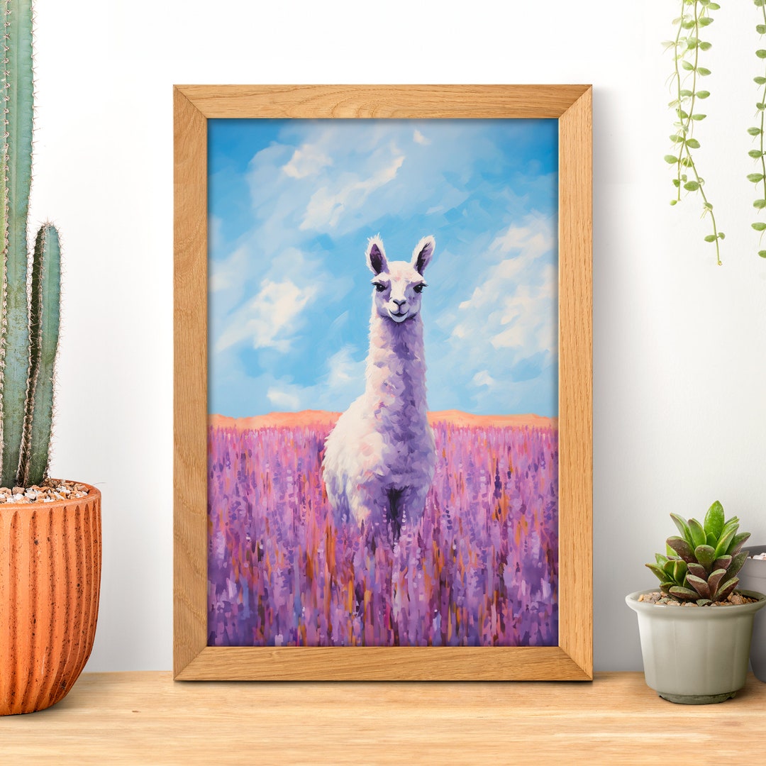 Lavender Field Llama Alpaca Poster, Llama Lover Gift, Floral Wall Art ...