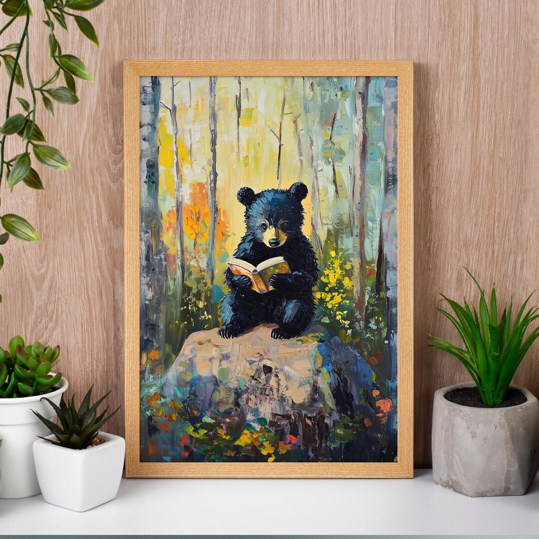 Bookworm Bear Reading Book Poster, Funny Black Bear, Book Lover, Kids ...