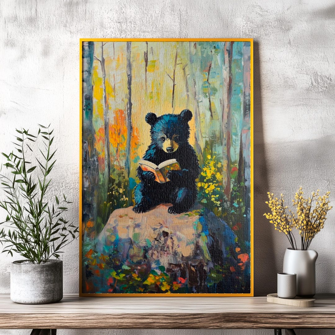 Bookworm Bear Reading Book Jigsaw Puzzle, 110/252/520/1014 Pcs, Kids ...