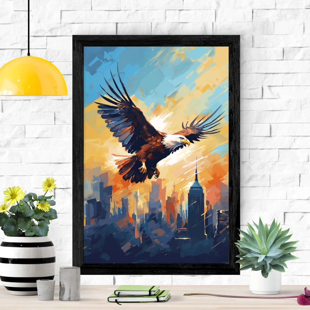 New York Flying Eagle Poster, American Eagle, Bald Eagle Decor, Vintage ...